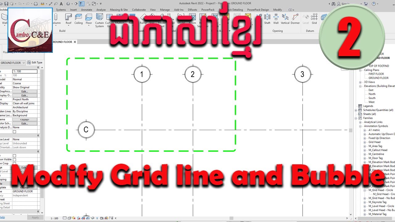 Part 2 How To Modify Grid Line And Bubble In Revit Revit Structure part-2-how-to-modify-grid-line-and-bubble-in-revit-revit-structure