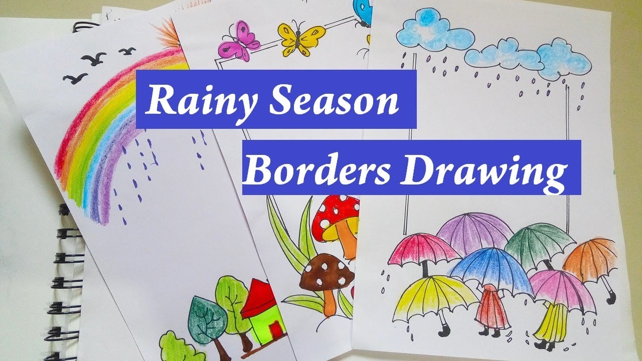 Rainy season drawing | Border drawing on paper | Project file Front ...