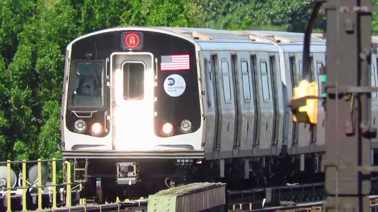 MTA NYC Subway Bombardier R179 consist on the A train at Rockaway ...