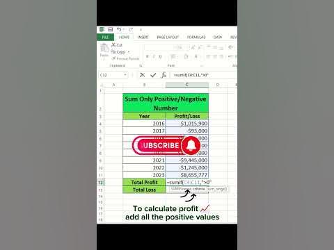 Excel Tips: Summing Only Positive/Negative Numbers for Profit📈/Loss📉 #excel #excelshortcuts ...