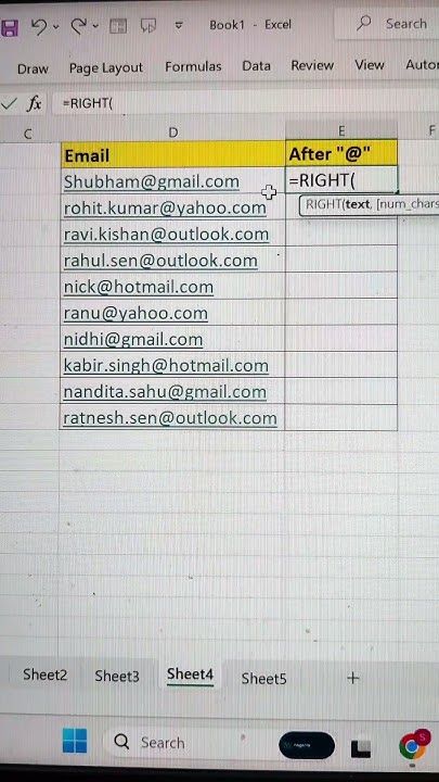 Extract Domain Names From Emails In Excel 🔥 Excel Tricks💯 Shorts Excelshorts Function