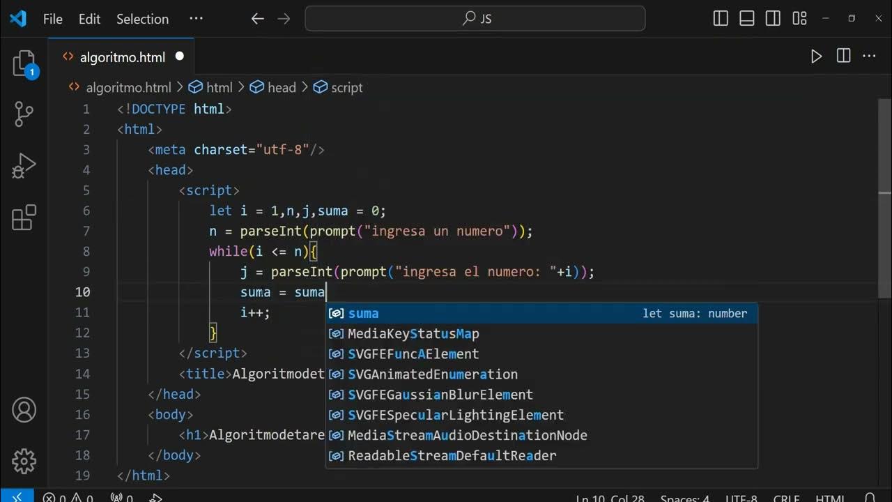 Calcular e imprimir la suma de n números en javascript - YouTube