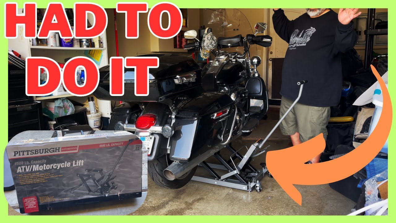 How to lift a motorcycle with a floor jack, have no choice Road King ...