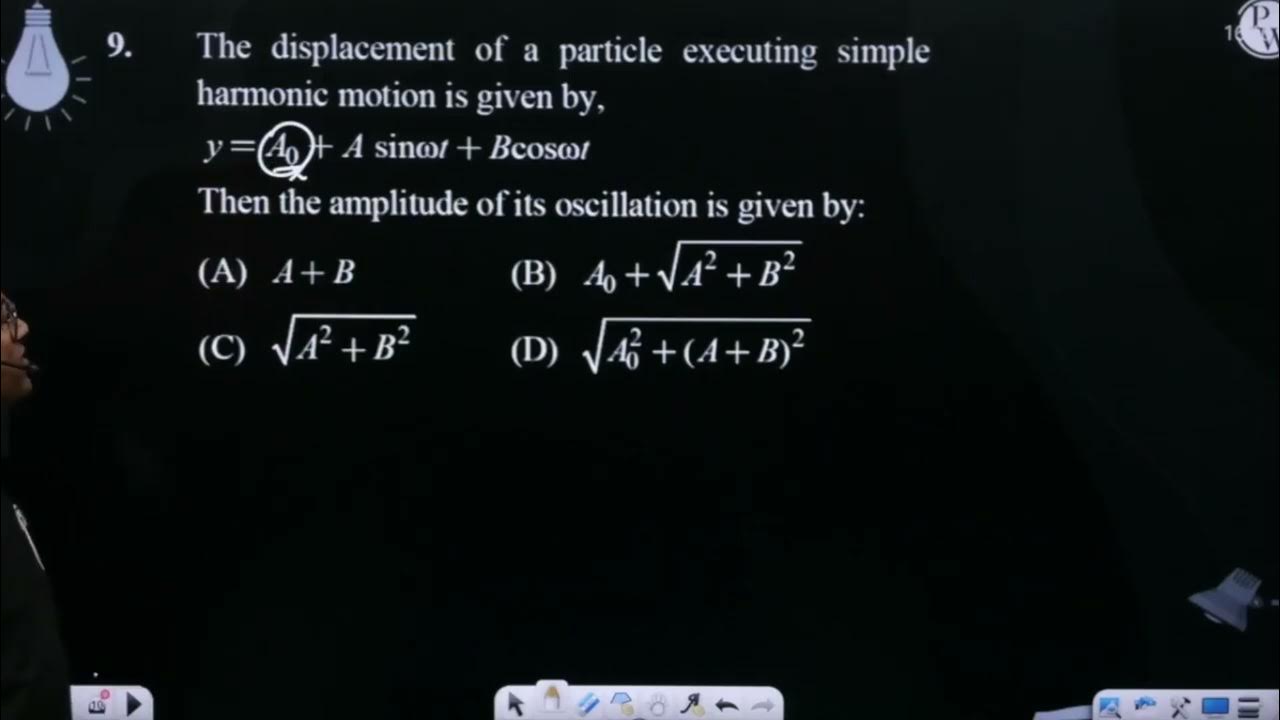 The displacement of a particle executing simple harmonic motion is given by, y=A0+A sin ...