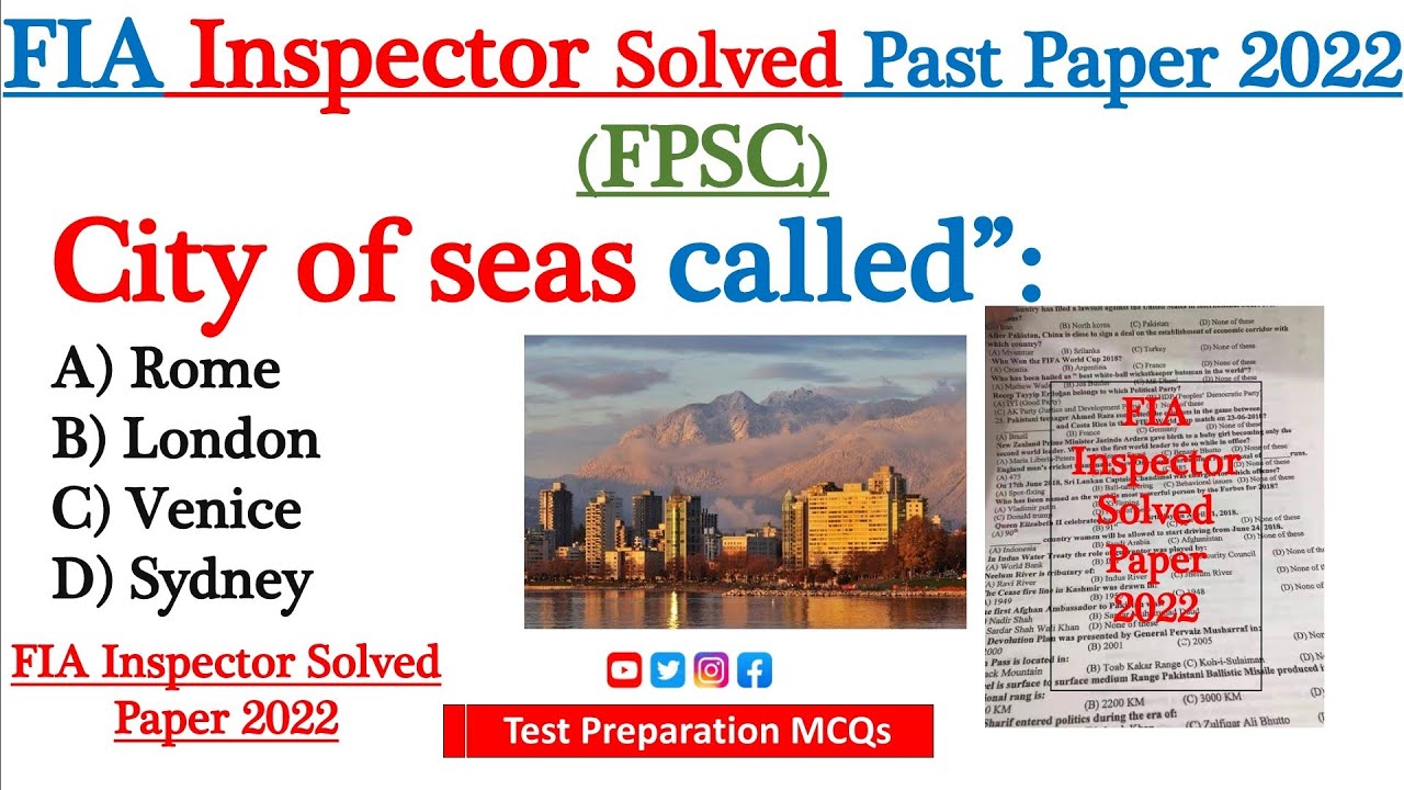 FPSC FIA Inspector Complete Solved Past Paper 2022 | FPSC Most Repeated Mcqs for FIA Inspector ...
