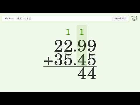 Long Addition Problem 22.99+35.45: Step-by-Step Video Solution | Tiger Algebra - YouTube