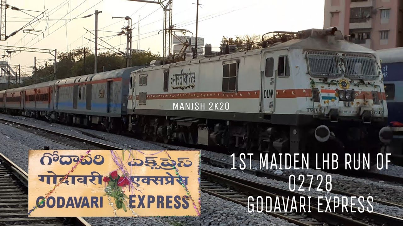 1st Maiden LHB run of 02728 Godavari express... - YouTube