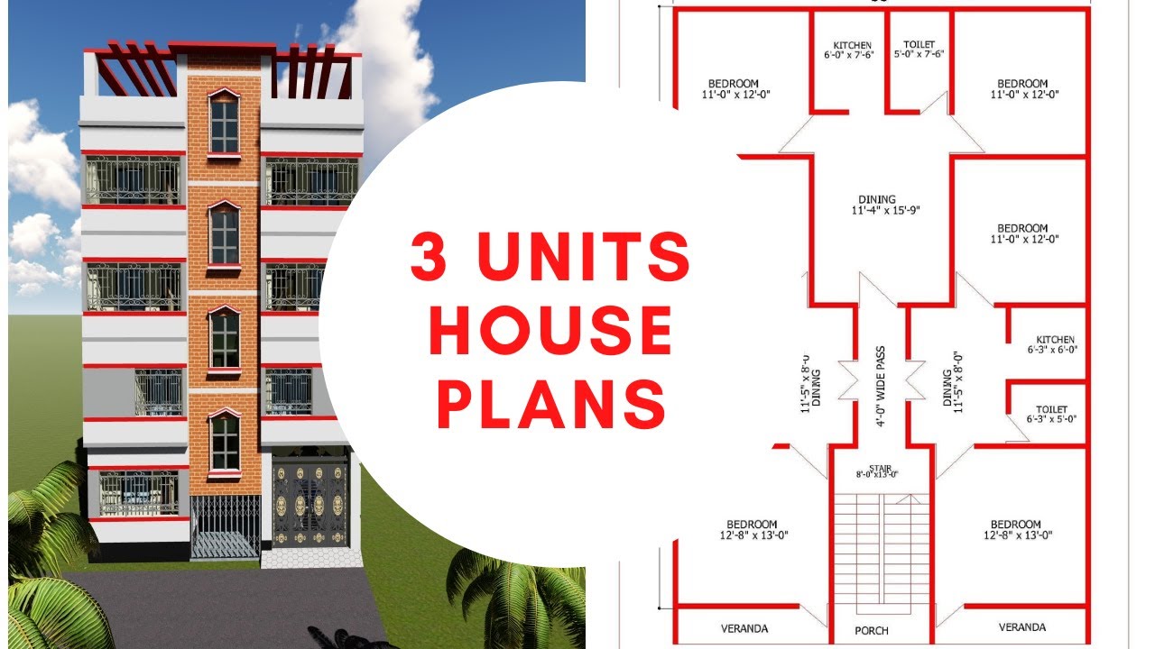 3 units house plans - YouTube