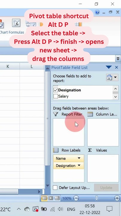 Pivot table shortcut / Alt D P / Excel formulas / Shortcuts / Tip of ...