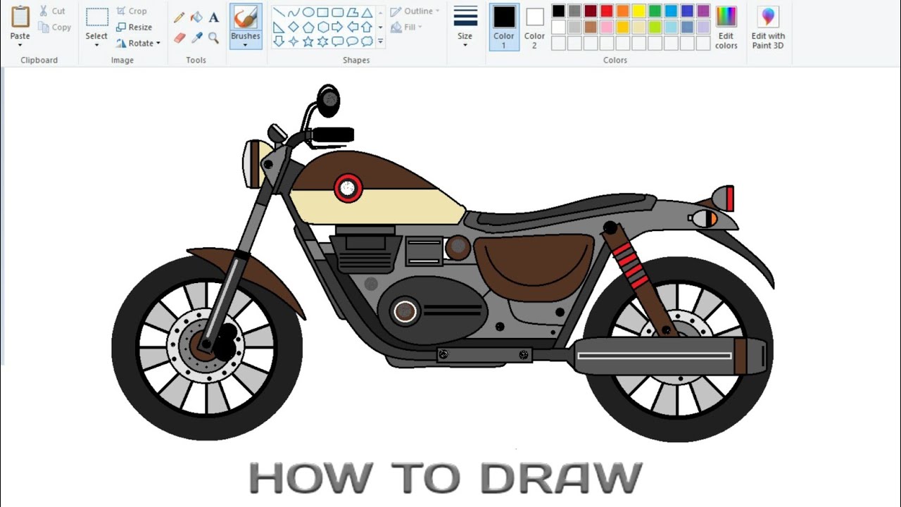 How to draw MOTORCYCLE step by step on computer using Ms Paint | Bike ...