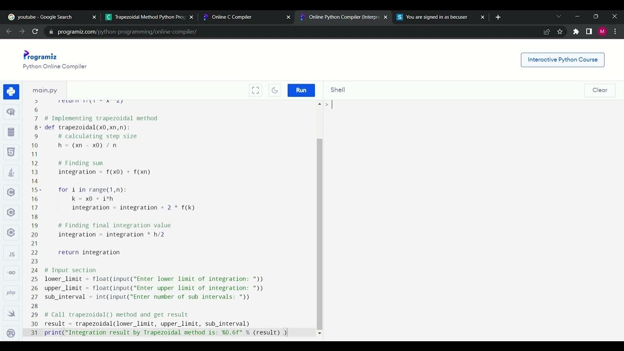Trapezoidal rule using Python - YouTube
