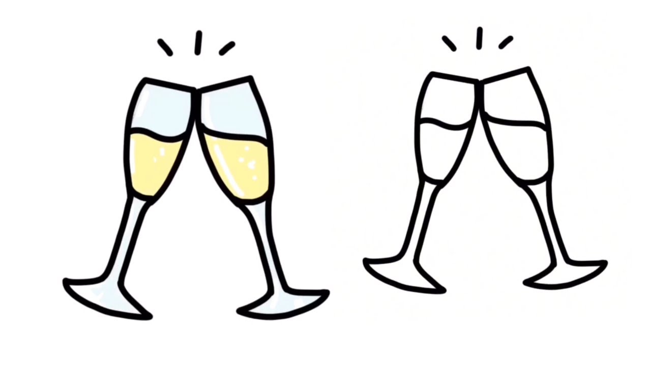 how to draw champagne toast | simple new year drawing tutorial - YouTube