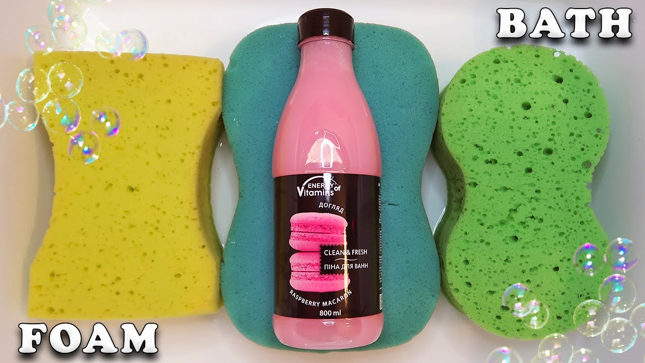 ASMR Foam Bath 🛁 Sponge Squeezing 💗 Raspberry Macaron - YouTube