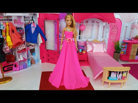Barbie Doll Morning Pink Bedroom Bathroom Routine.@Barbie