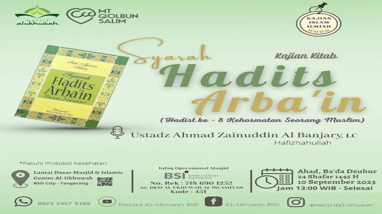 Syarah Hadits Arba'in Hadist Ke-8 - Ustadz Ahmad Zainuddin Al Banjary ...