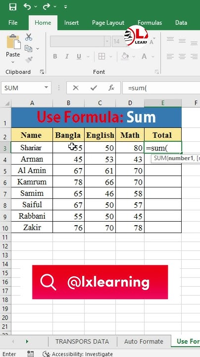 Excel Short - 16 I Use Formula: Sum I #shorts I #short I #msexcel I #bangladesh - YouTube