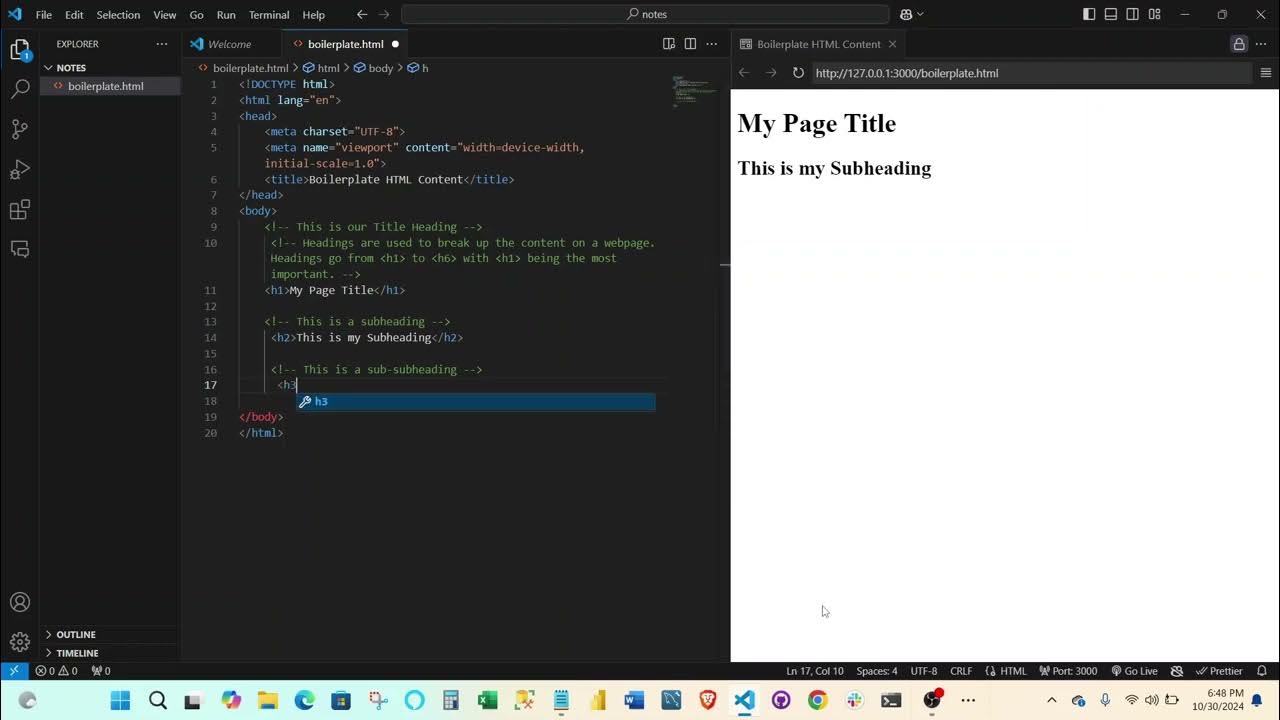 Creating Headings in HTML Video 3 of 8 Beginner HTML Tutorials - YouTube