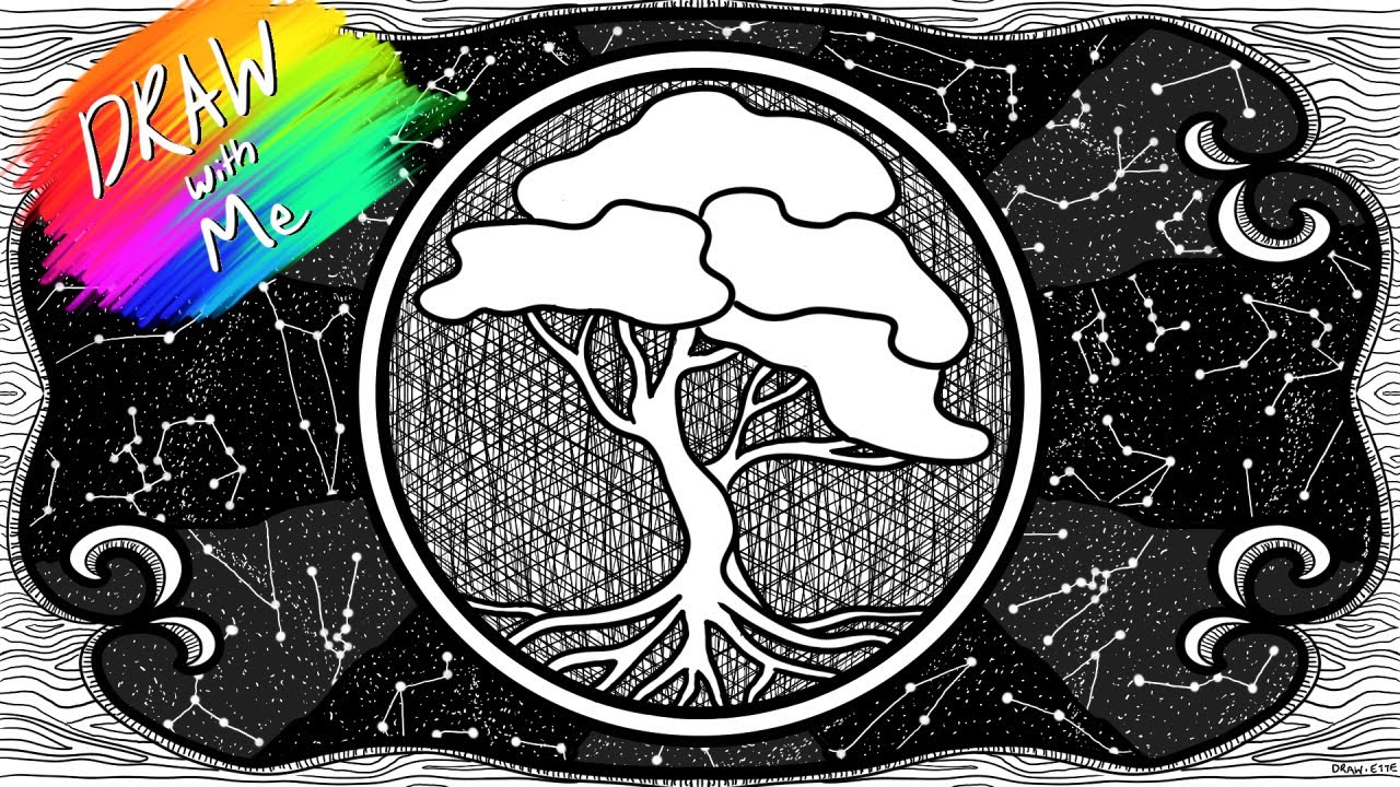 Draw with me | a Mystical Tree under the Night Sky! - YouTube