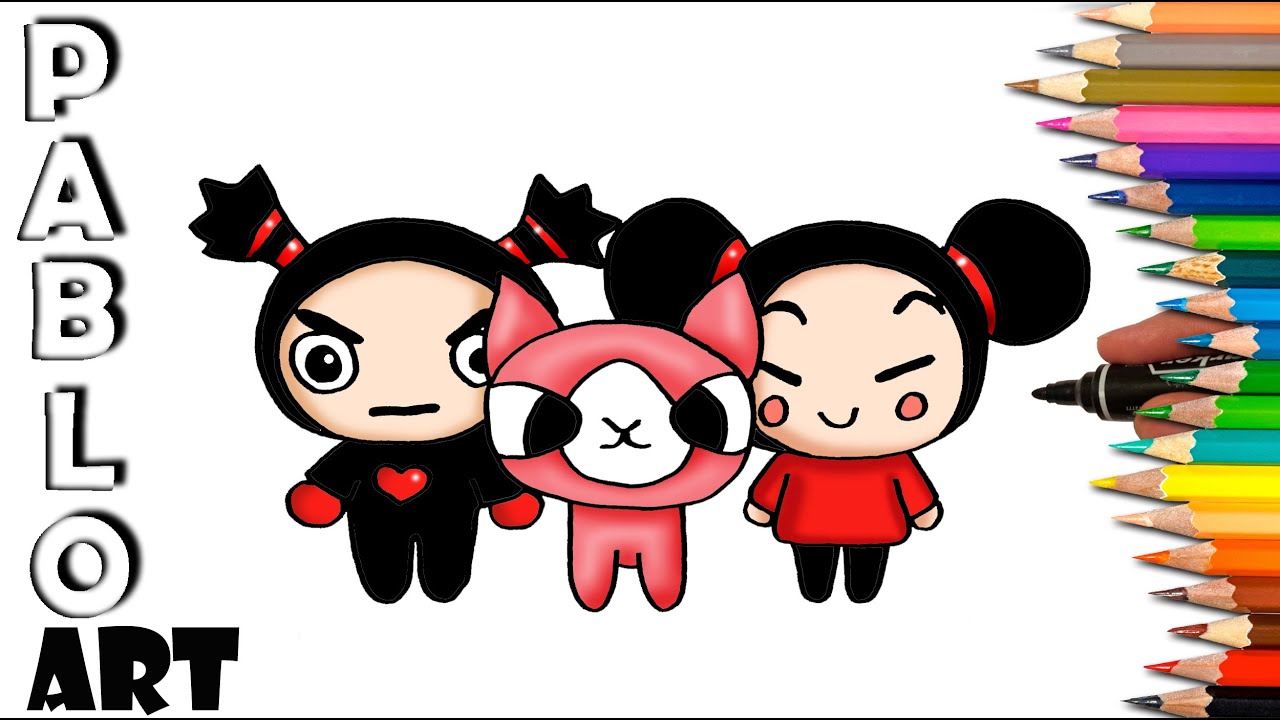 How to draw Pucca and Garu in their and Yani cat | Learn to Draw step ...