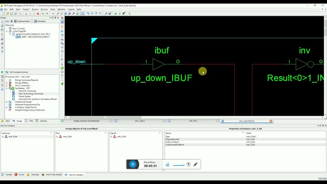 Exp-1- Up down Counter design using Xilinx FPGA Flow - YouTube