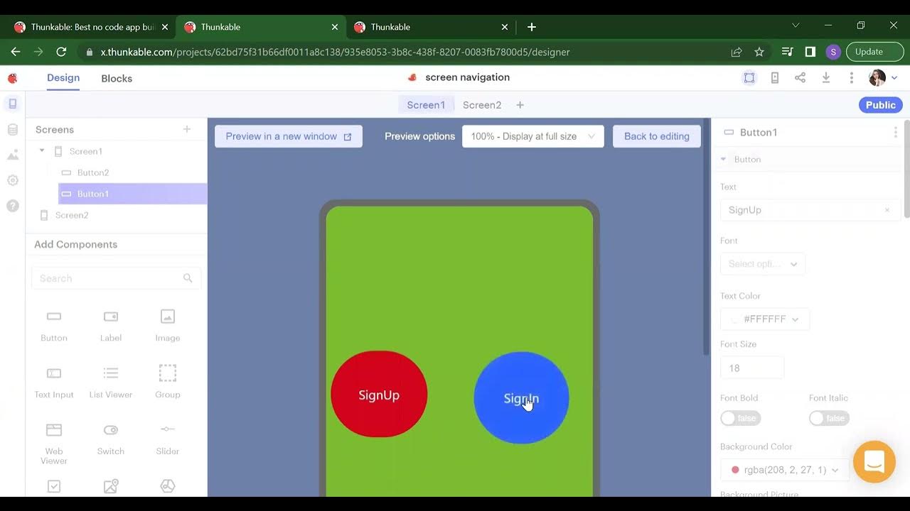 App Development || Tutorial 3|| Beginner Tip "Change screens with a button click" in Thunkable ...