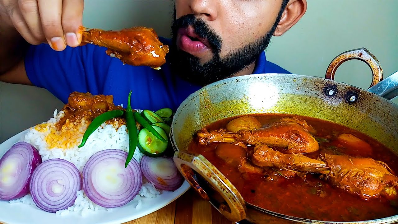 Spicy Chicken Jhol With Rice And Chilli Eating // Spicy Food Eating ...