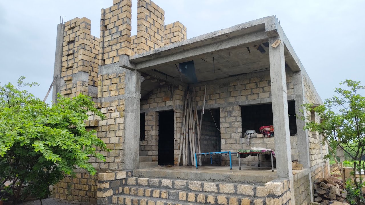 villege house 2BHk stone masonry work || stone work lintal level ...
