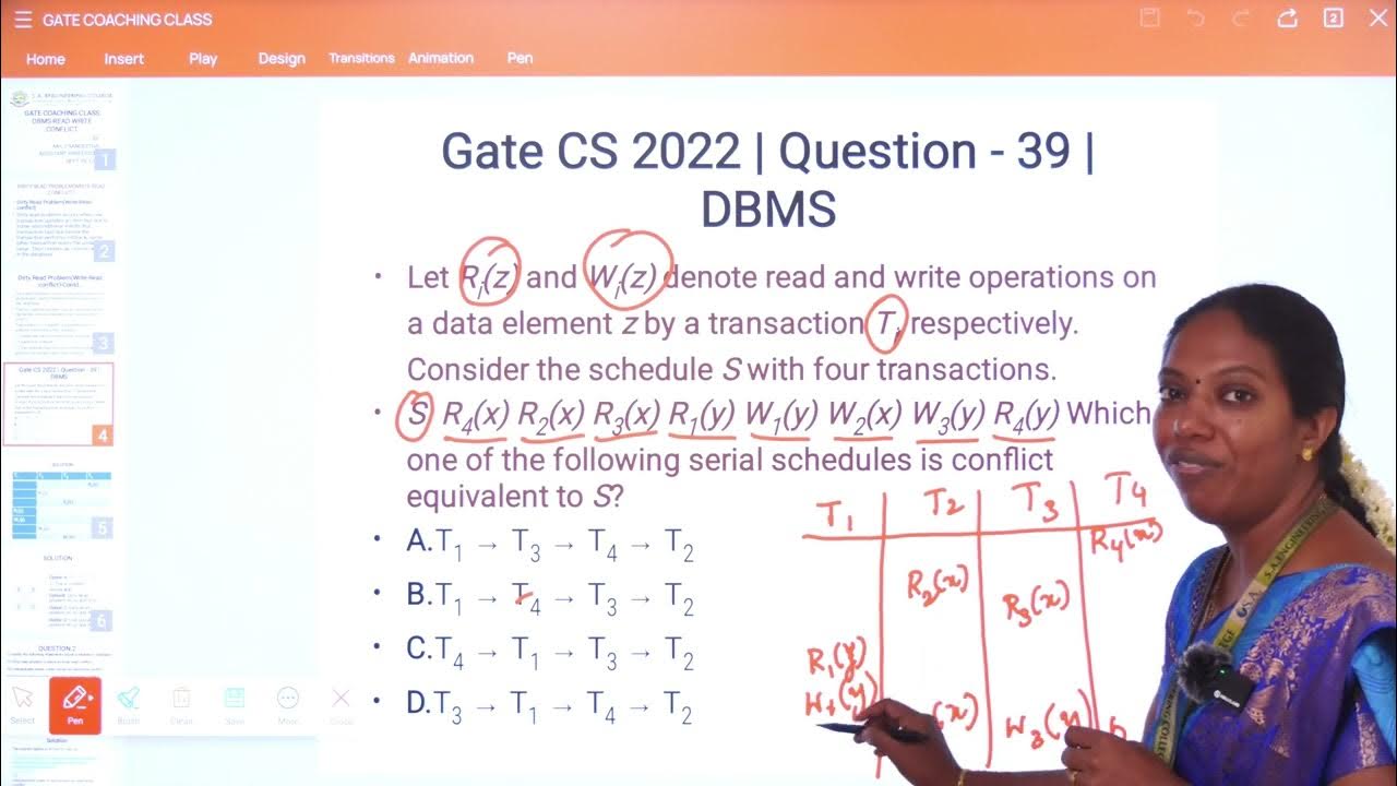 DBMS - READ WRITE CONFLICT - GATE CLASS 2024 - Ms.J.SANGEETHA- S.A. ENGINEERING COLLEGE. - YouTube