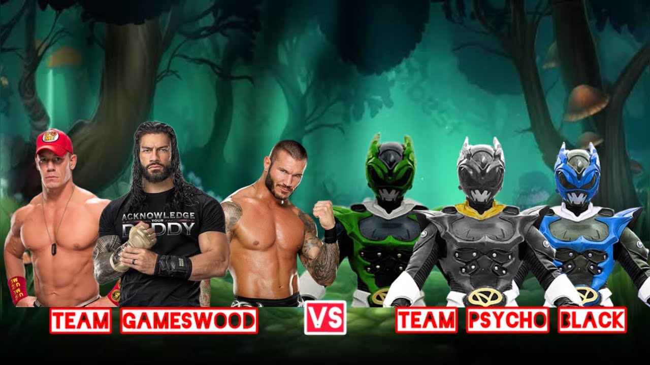 John cena Roman reigns and Randy orton vs Psycho black Psycho blue and ...