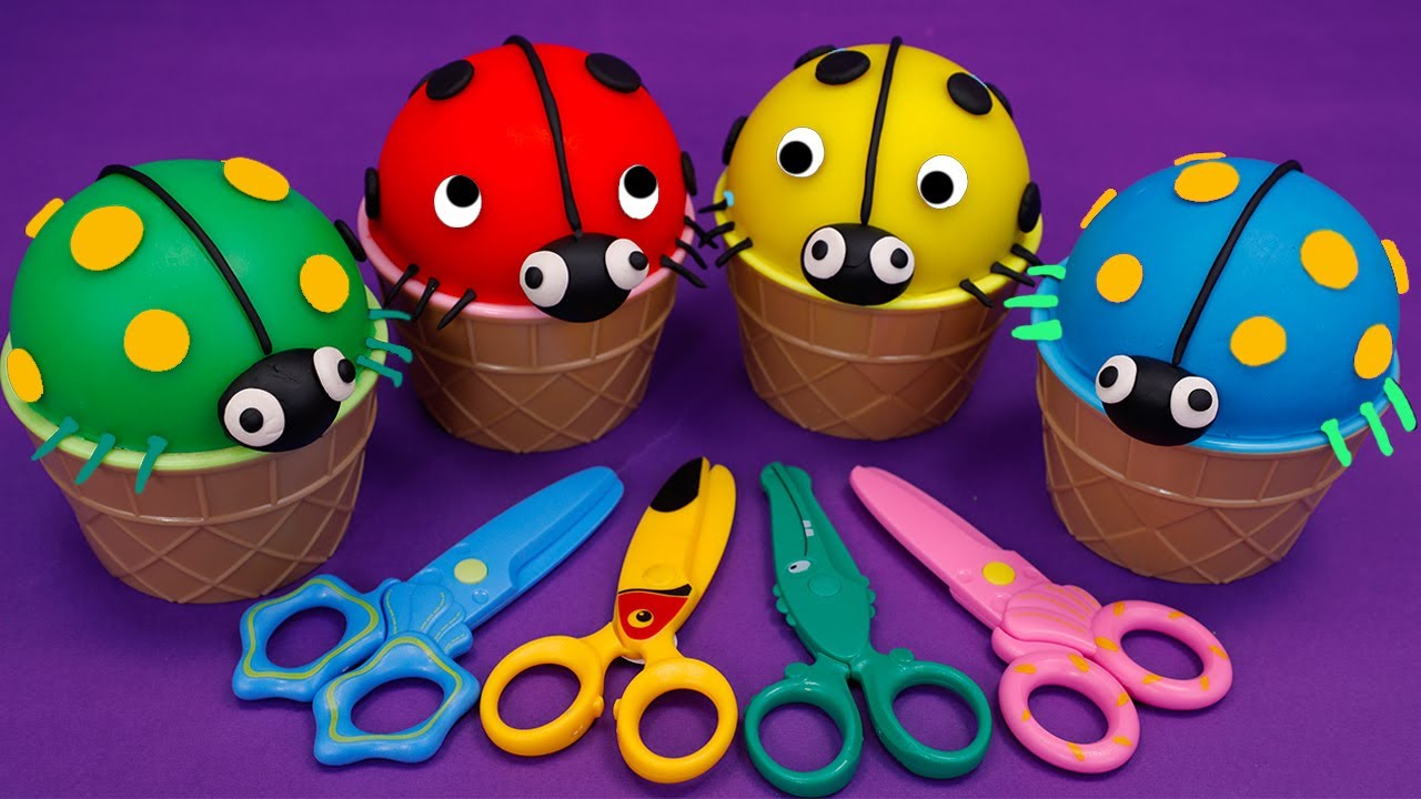 Learn 4 Colors Play Doh in Ice Cream Cups and ladybug - YouTube