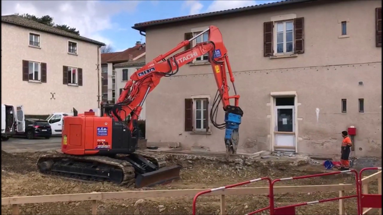 Présentation pelle à chenilles Hitachi zx225 US et cisaille Arden CU 1300 - CFE Location - YouTube