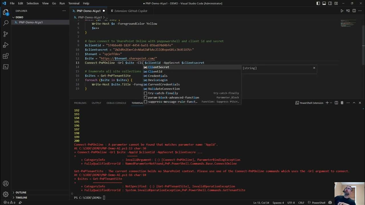 PowerShell PNP with Artificial Intelligence (AI) GitHub Copilot. Comments improve code ...