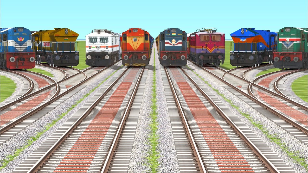 8 TRAIN CROSSING ON BOTH SIDE CURVED BRANCH RAILROAD | Diesel Train ...