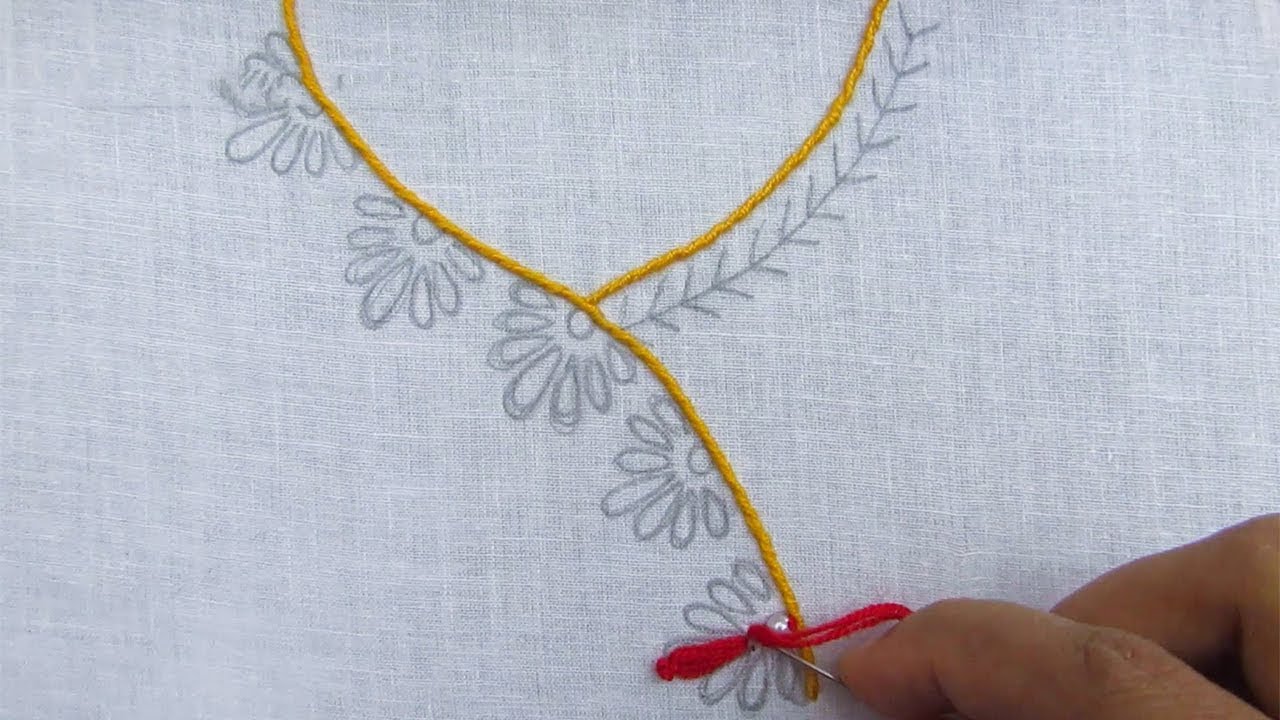 Hand Embroidery, Beautiful and Easy Neck Embroidery Design, Neck Line ...