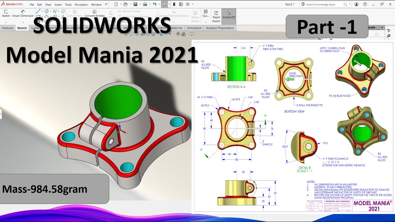 Solution of SOLIDWORKS Model Mania 2021 | 3DEXPERIENCEWORLD2021 | Part ...