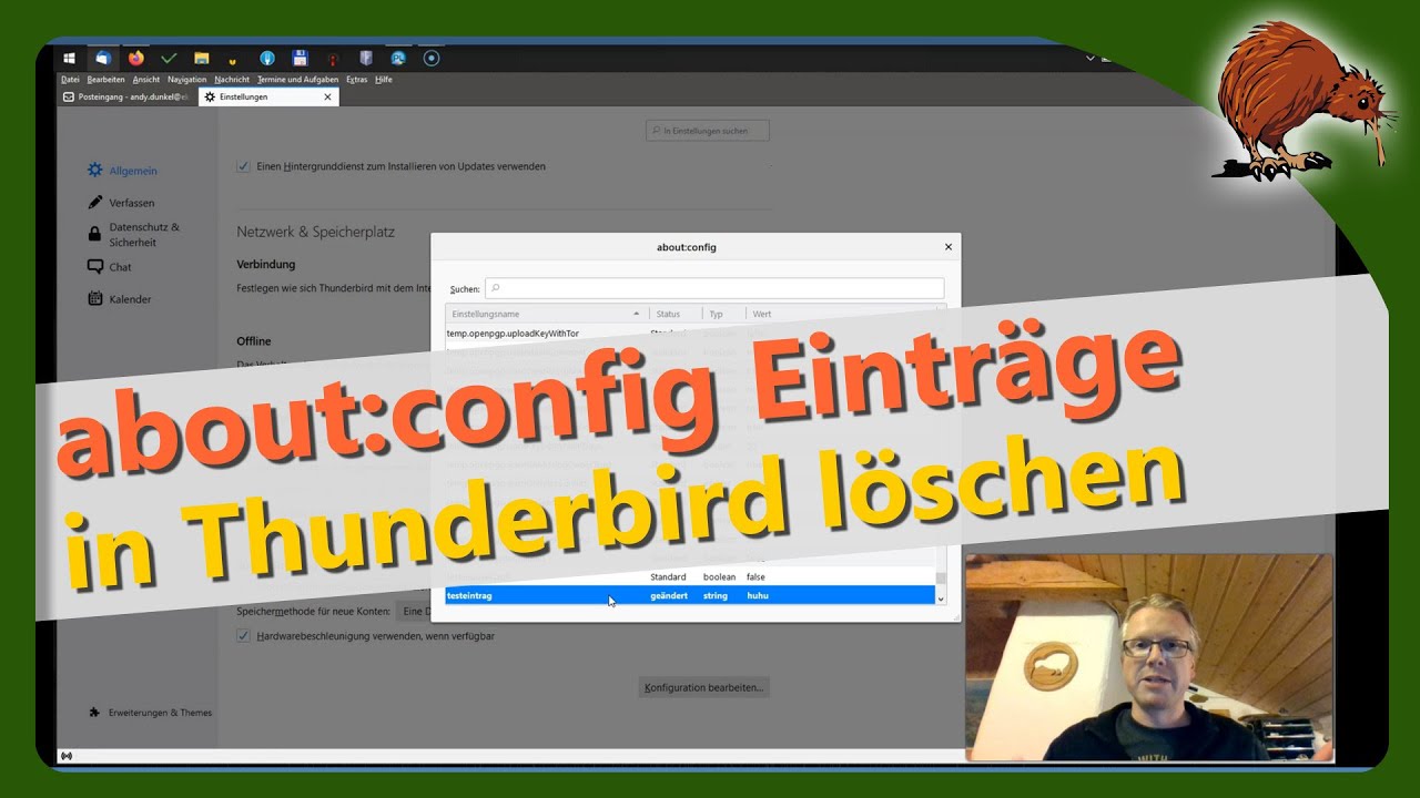 Thunderbird about:config Konfigurationseintrag entfernen - YouTube