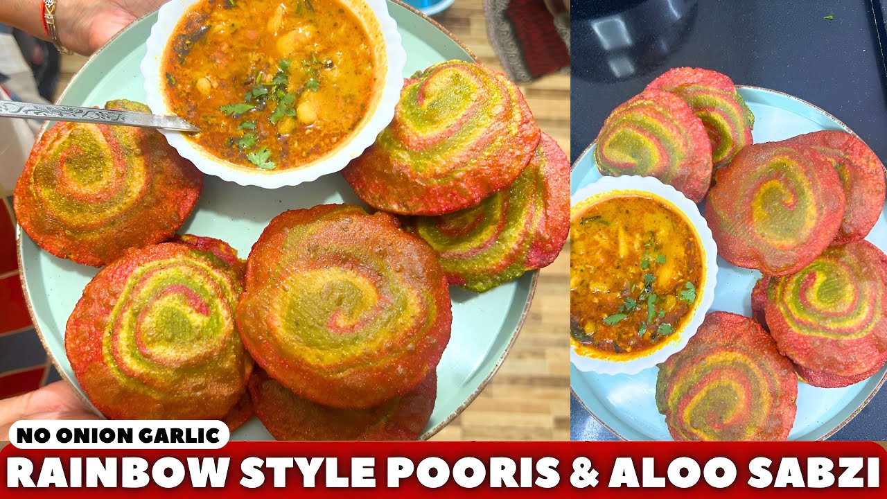 🌈 रंग-बिरंगी पूरी भंडारा स्टाइल आलू सब्ज़ी के साथ | Rainbow Poori With ...