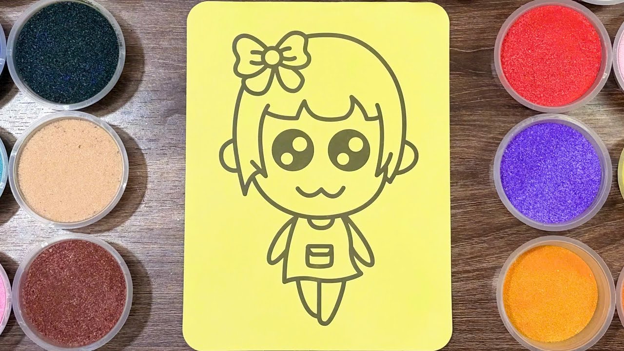 Sand Art for Kids 👧 Colorful Cute Girl Painting （Sand Art World） - YouTube