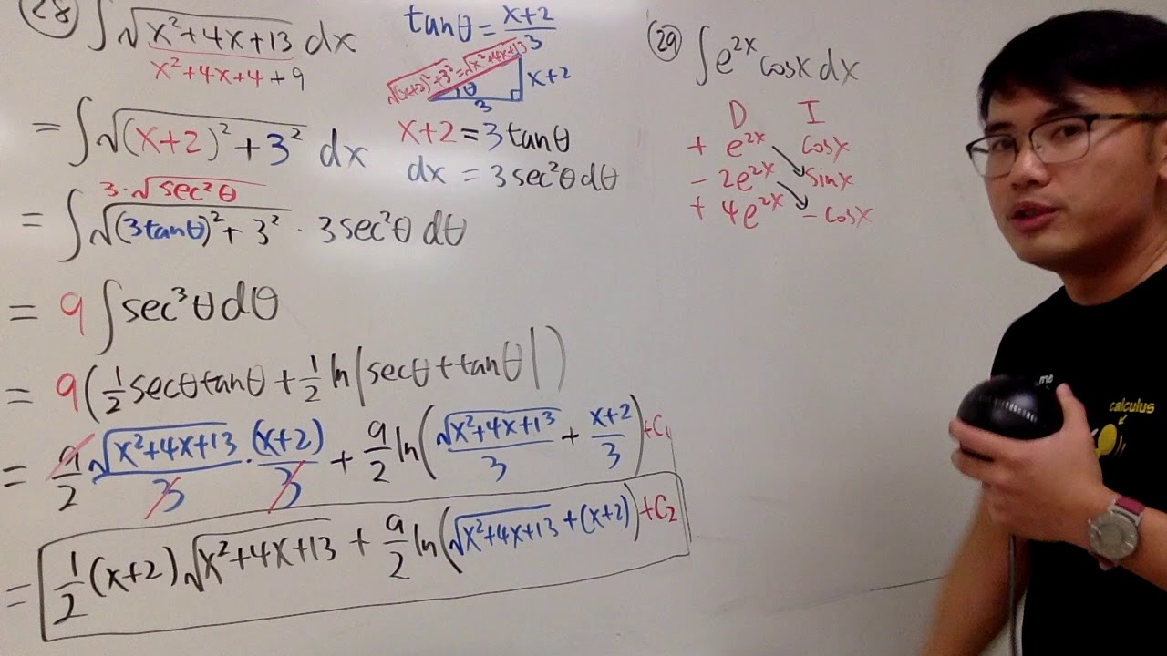 Q29, integral of e^2x*cosx, integration by parts, DI method - YouTube