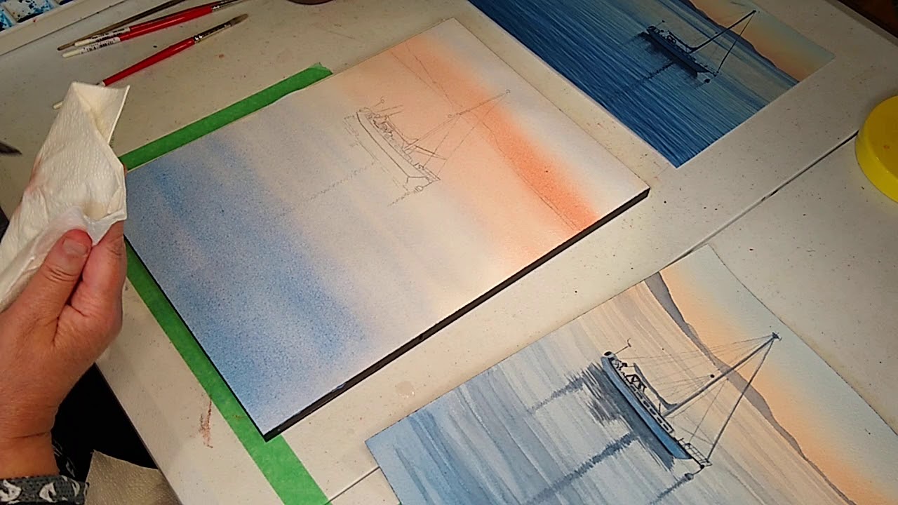 Watercolor Boat - Lesson 2 - Apply Graduated Wash - YouTube