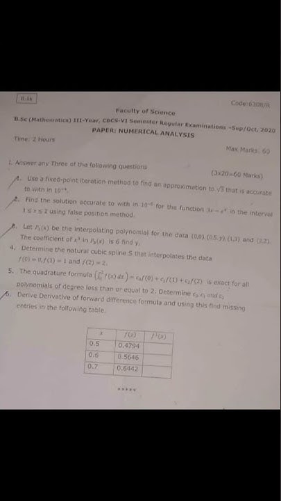 Bsc Computer Science Degree Third year Sem-VI Numerical Analysis Maths ...