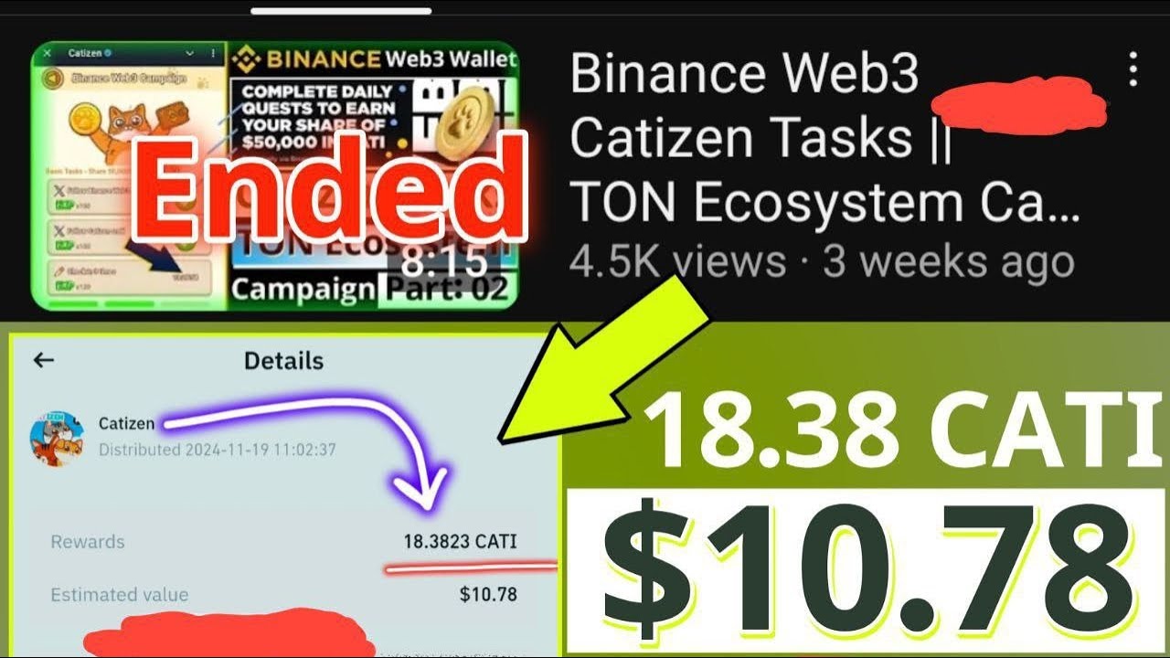 Received 18.38 CATI || Binance Web3Wallet || Catizen Airdrop || Payment Proof|| - YouTube