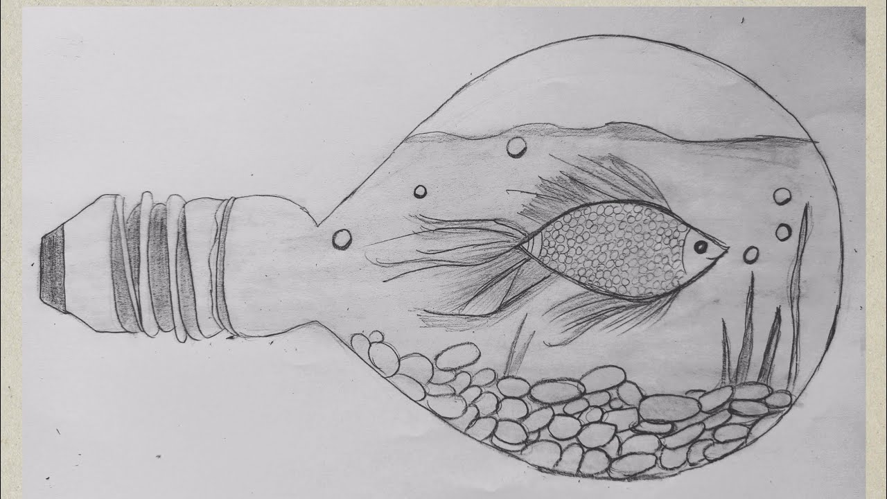 how to draw fish in a bulb|Easy drawing for beginners step by step ...