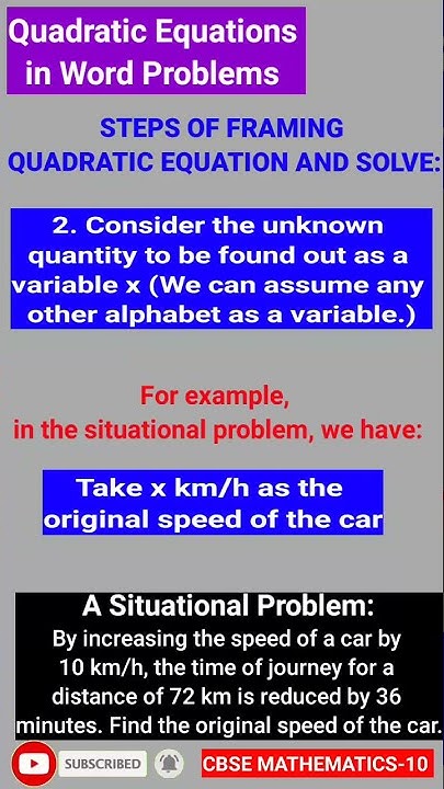 Framing And Solving Quadratic Equations In Word Problems | CBSE Maths ...
