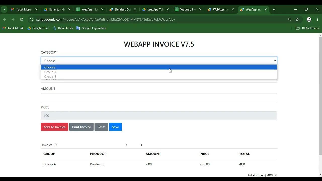 WebApp Apps Script - INVOICE V7.5 | Dynamic Input | With Dependent Dropdown (Demo 1) - YouTube