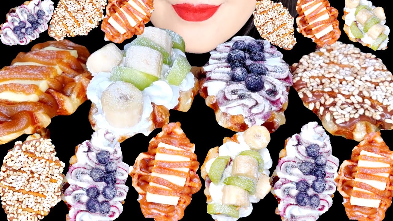 과일 누텔라 생크림 크로플 나바먹방 FRUIT CHOCOLATE, WHIPPED CREAM, CROFFLE フルーツチョコ生 ...