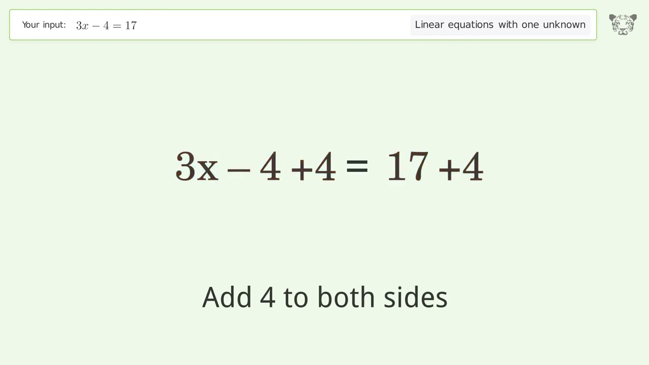 Linear Equation With One Unknown Solve 3x 4 17 Step by step Solution Linear Equation With One Unknown Solve 3x 4 17 Step by step Solution