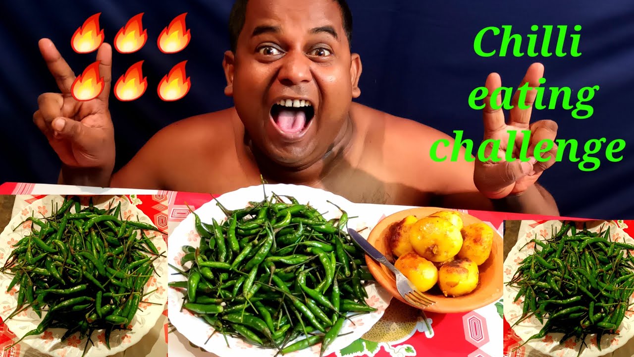 1KG GREEN SPICY 🥵 🔥 CHILLI 🌶️🌶️ AND BOIL POTATO 🥔 EATING CHALLENGE ...