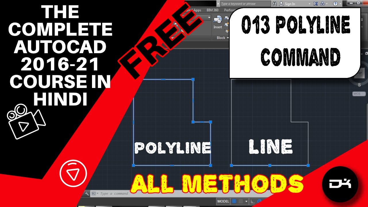 Polyline Command Autocad Commands In Hindi 013 Youtube