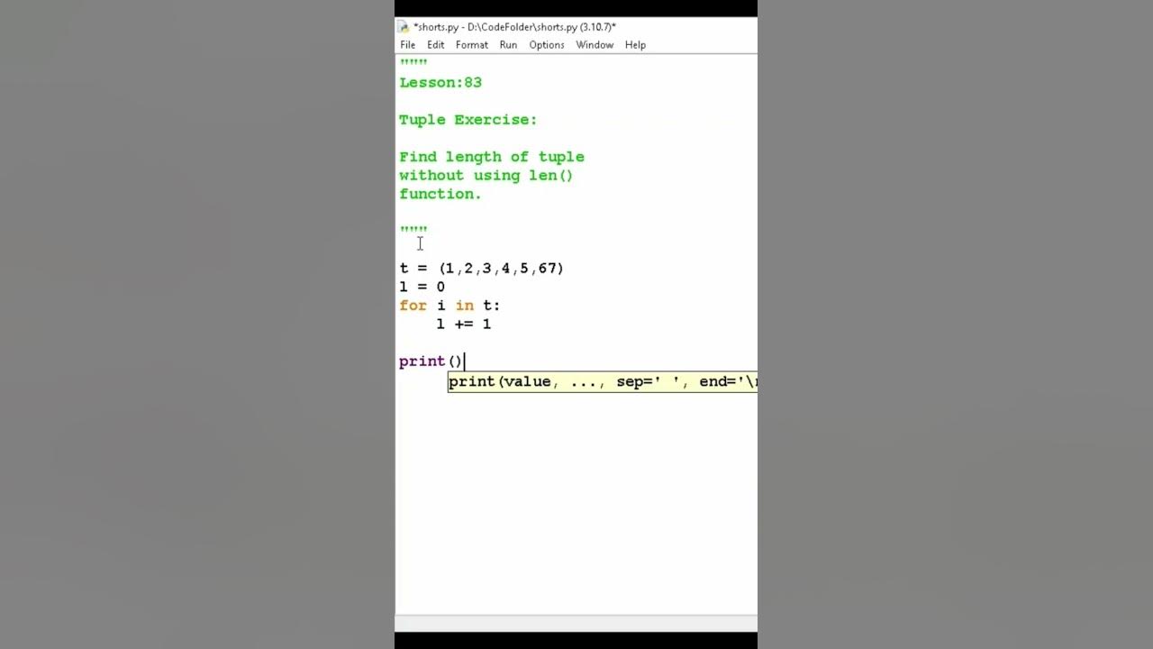 Find Length Of Tuple Without Using Len Function Shorts Python Coding Pythontricks